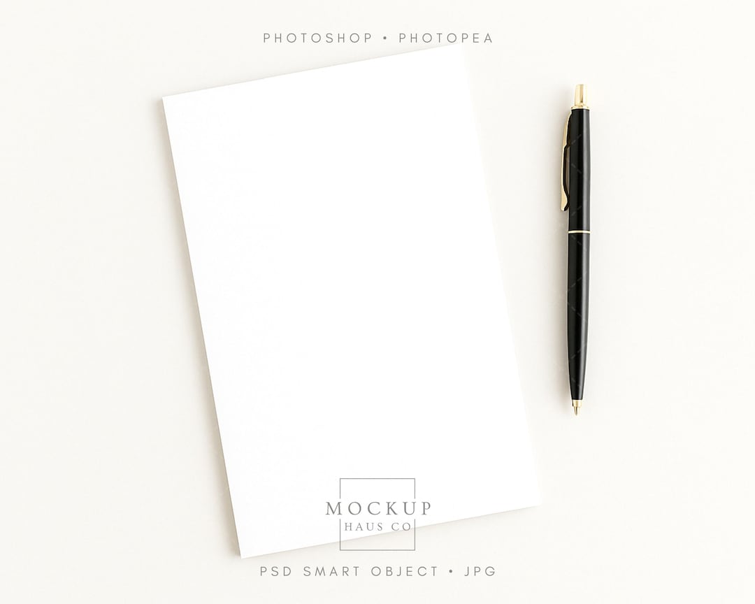Notepad Mockup With Pen, 5.5x8x5 Pad of Stationary Paper Design Display ...
