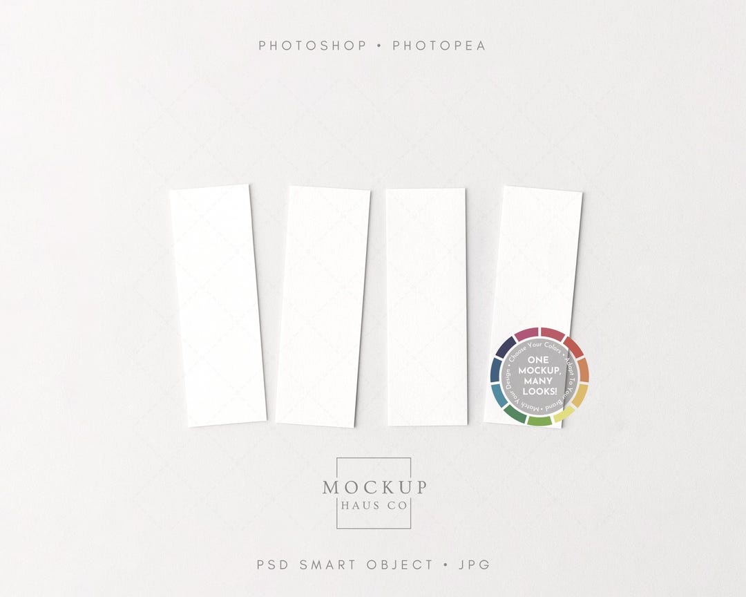Minimal 2x6 Bookmark Mockup PSD 4 Printable Bookmarks Mock up | Make ...