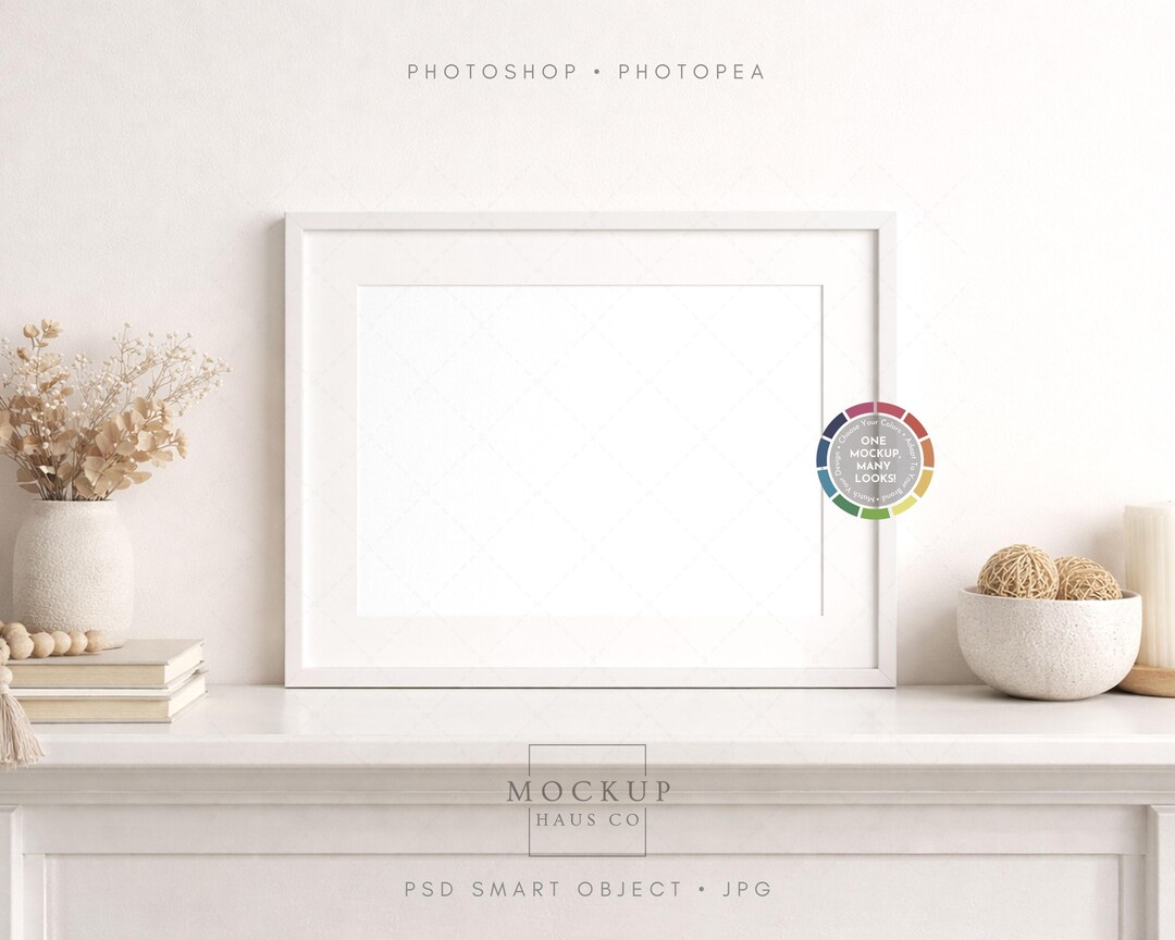 Any-color Frame Mockup PSD | Horizontal DIN A Mantel Wall Art Mock up ...