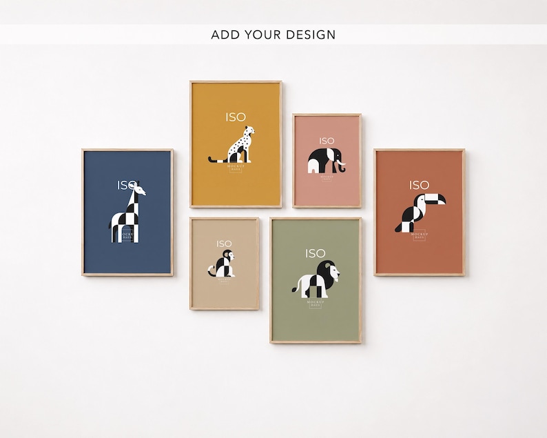 Gallery Wall Mockup PSD Light Wood DIN A Art Poster Frame | Color ...