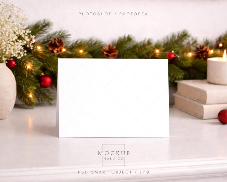 A6 Horizontal Christmas Card Mockup PSD | DIN A Xmas Greeting Card Mock ...