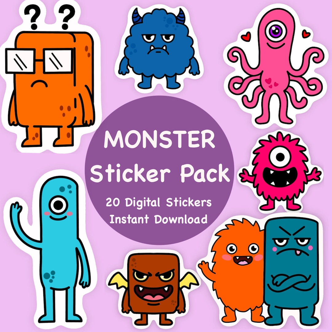 Kawaii Mood Monster Stickers for Goodnotes | 15 Emotion Pngs for ...