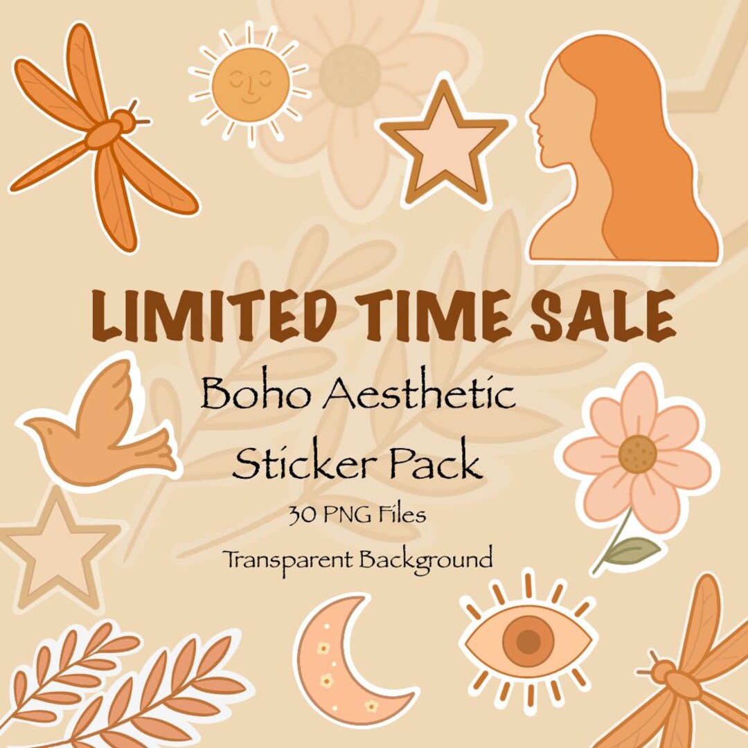 Boho Aesthetic Stickers for Goodnotes | 30 Neutral PNG Planner Stickers ...
