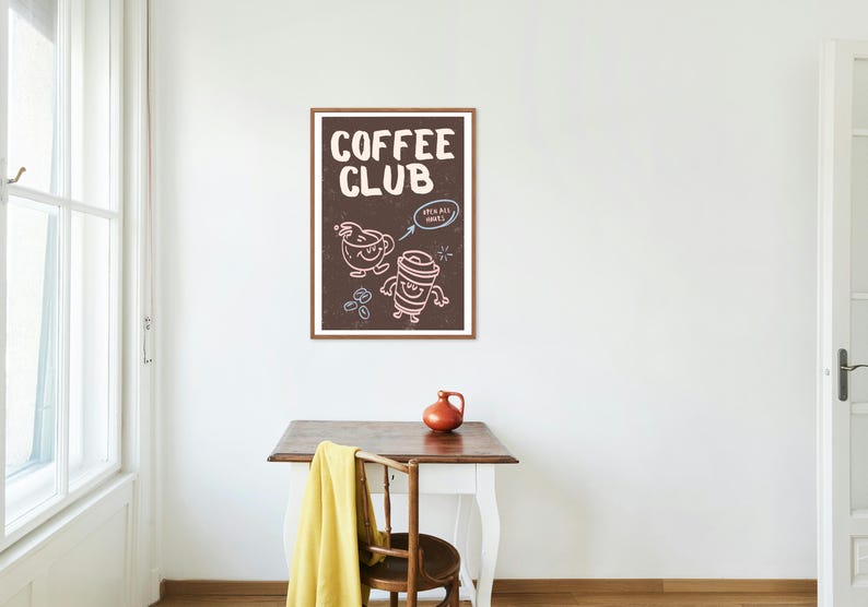 Coffee Club Digital Print, Printable Stylish Decor, Bold Illustration ...