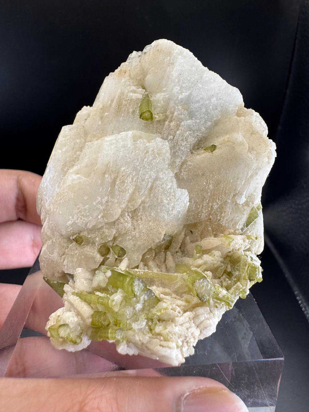 Green Tourmaline on Feldspar, Crystal Cluster Mineral Specimen (6x5cm ...