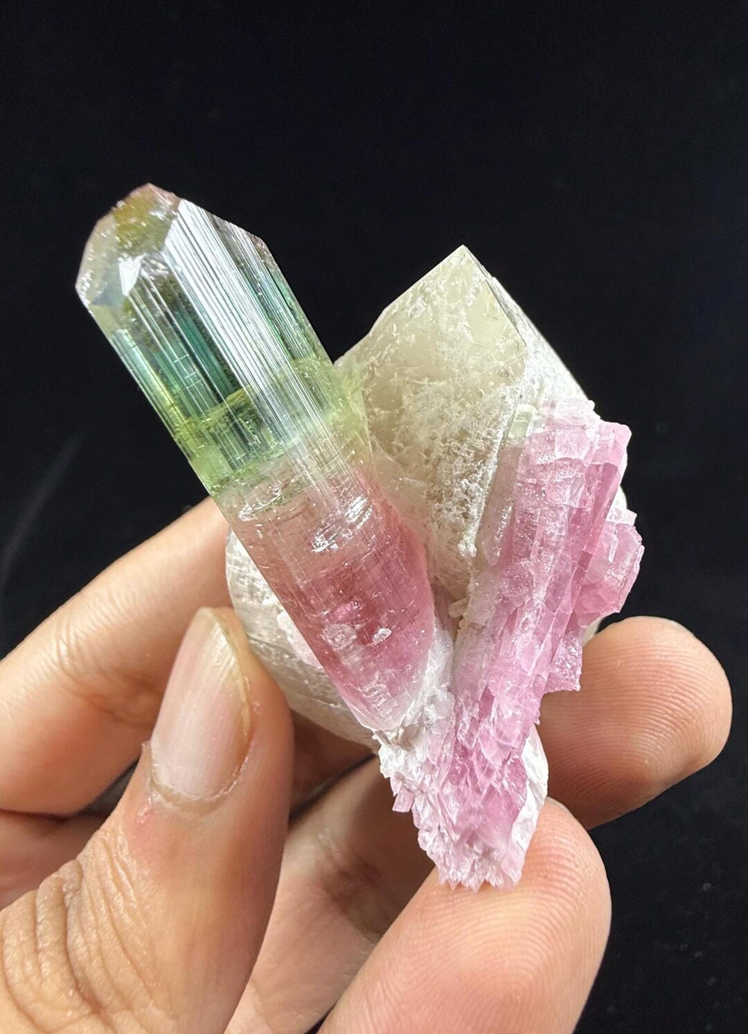 V Shape Bi-color Tourmaline & Pink Crystal on Quartz, Afghanistan - Etsy
