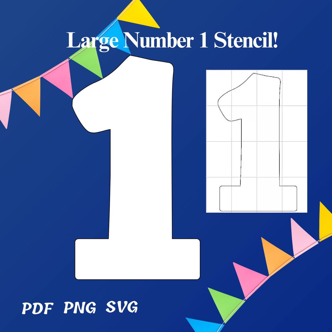 Giant Number 1 Stencil Template - Large Printable Birthday Number, PDF ...