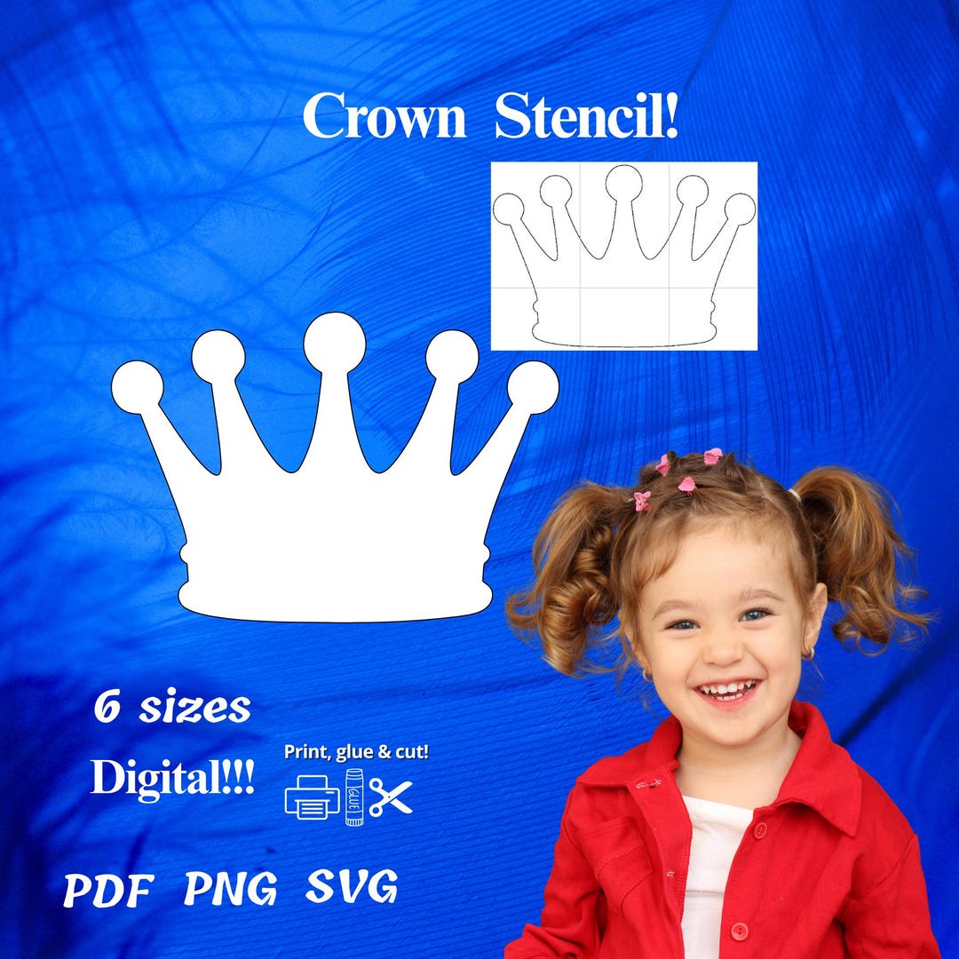 Large Crown Stencil - Birthday Party Decor Cutout Template (PDF PNG SVG ...