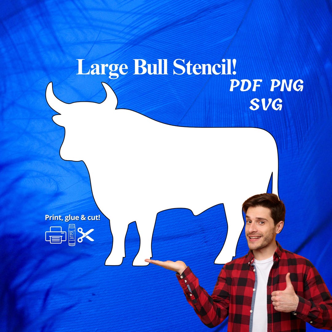 Giant Bull Stencil Template – Farm Animal Birthday Decor (PDF PNG SVG ...