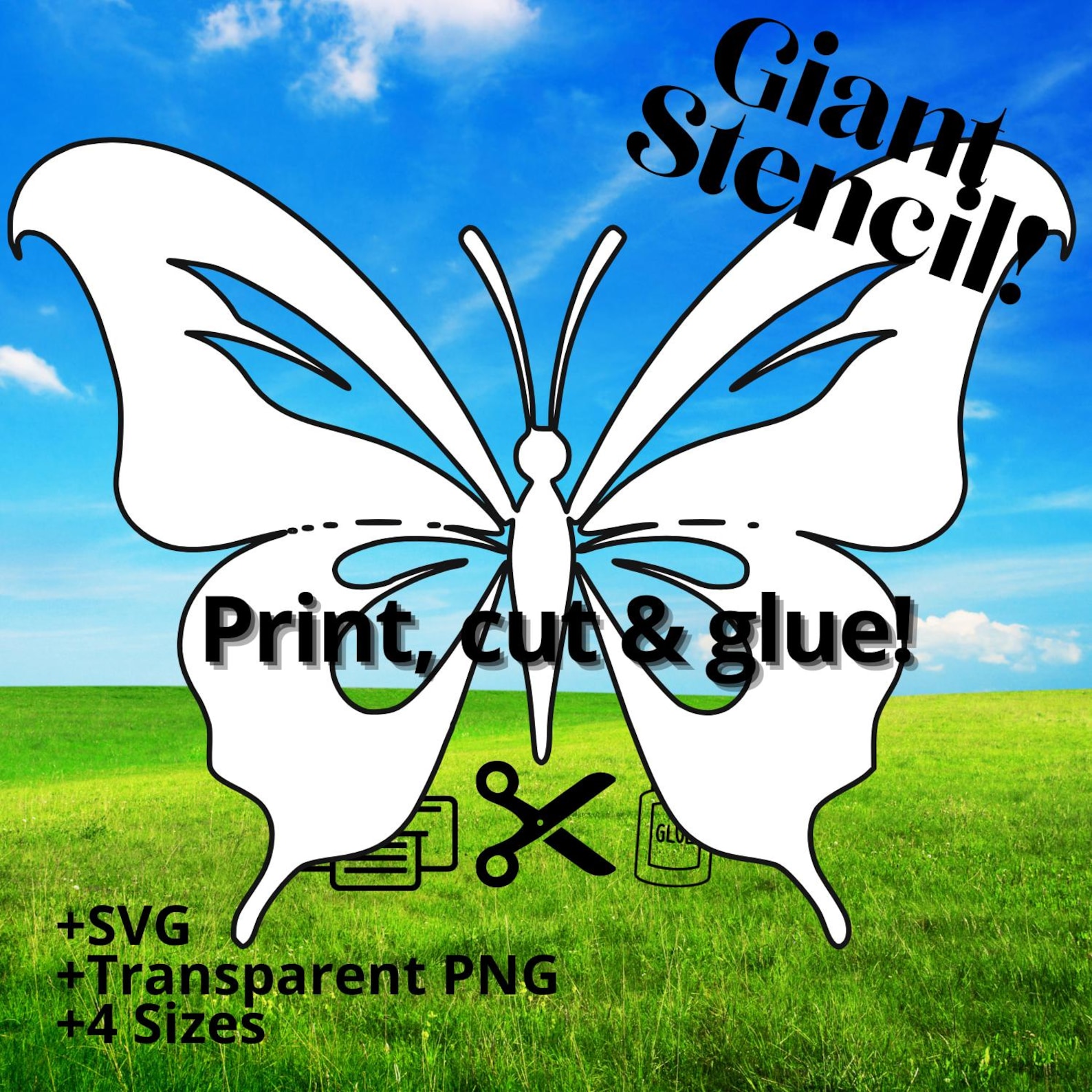 Butterfly Stencil Template SVG+PNG – Giant Printable Butterfly Outline ...