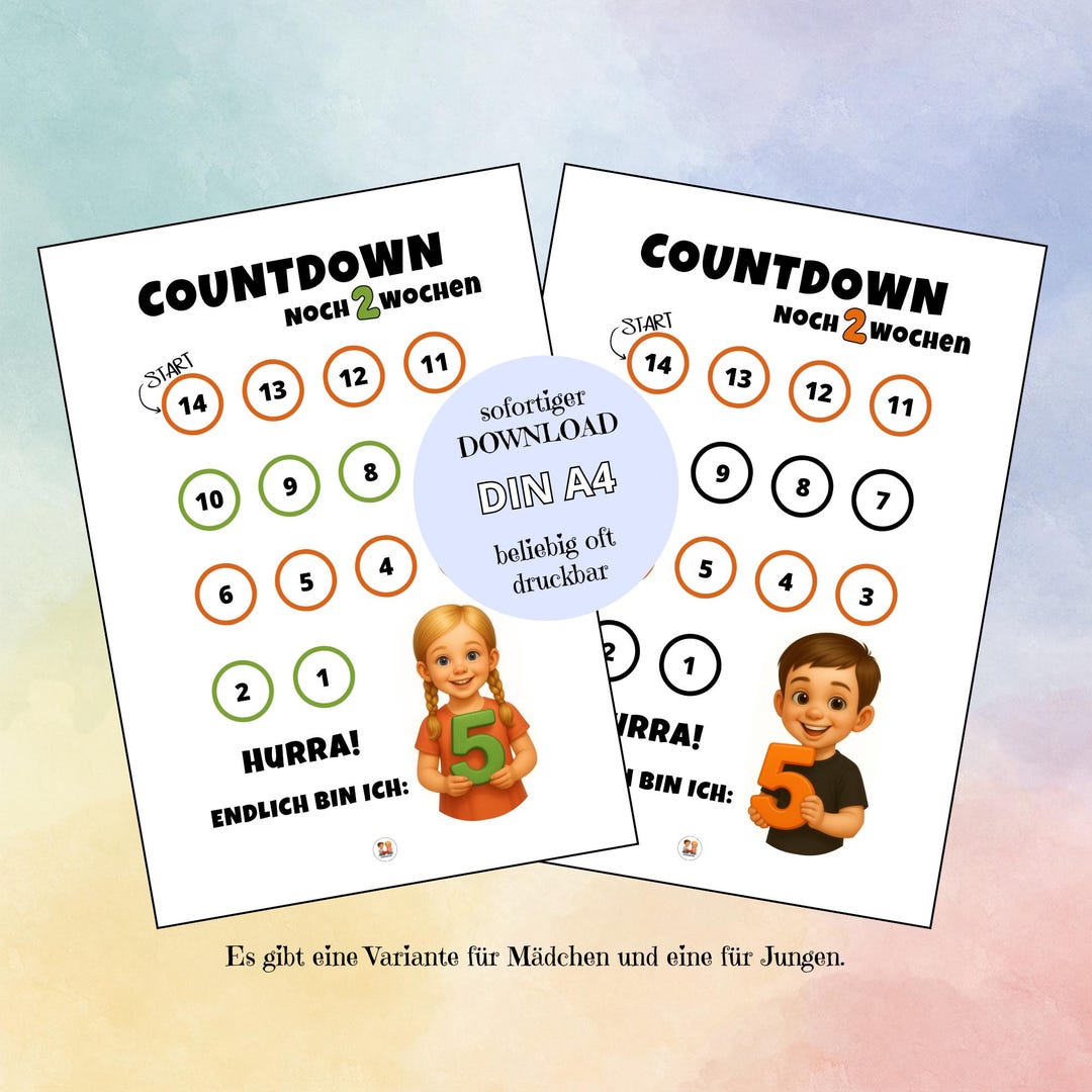 Birthday Countdown to Print and Color for Kids | 5th Birthday | PDF ...