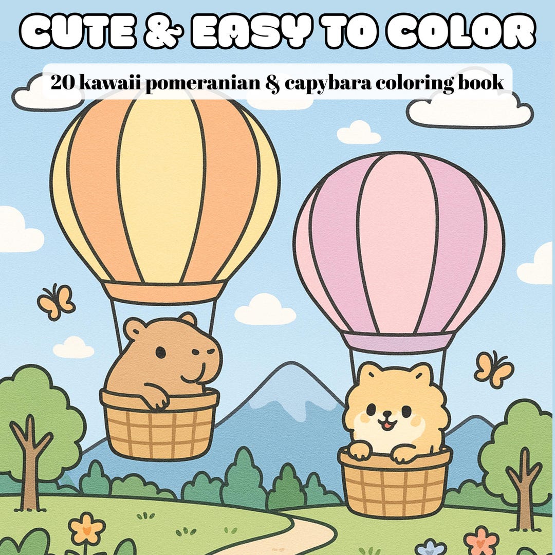 Capybara Coloring Pages for Adults – Cute Pomeranian & Capybara Scenes ...