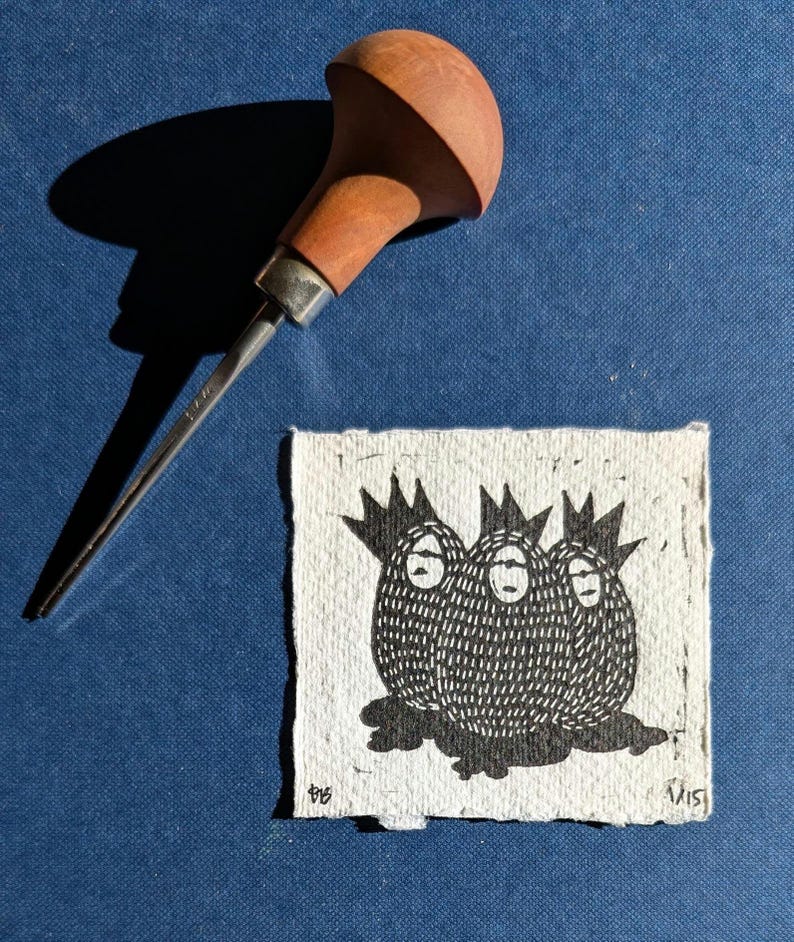 “three Kings” Linocut. Linoleum Print, Approx. 8cm X 7cm. Recycled ...