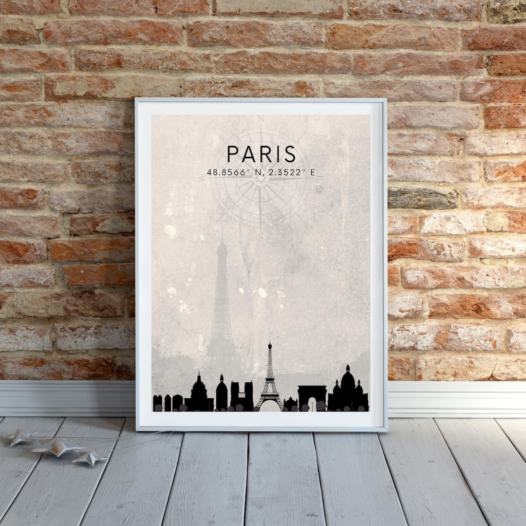 Paris City Poster – Modern Vintage Skyline Print With Coordinates – A3 ...