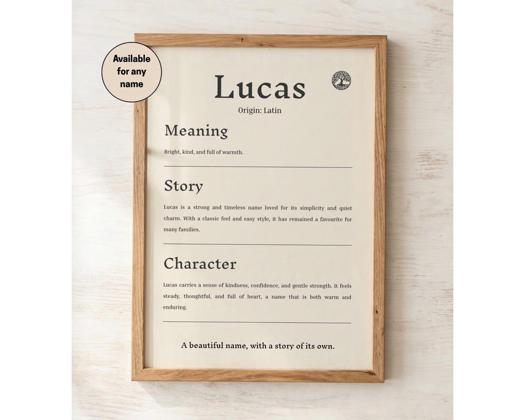 Personalised Lucas Name Meaning Print, Origin Typography Wall Art ...
