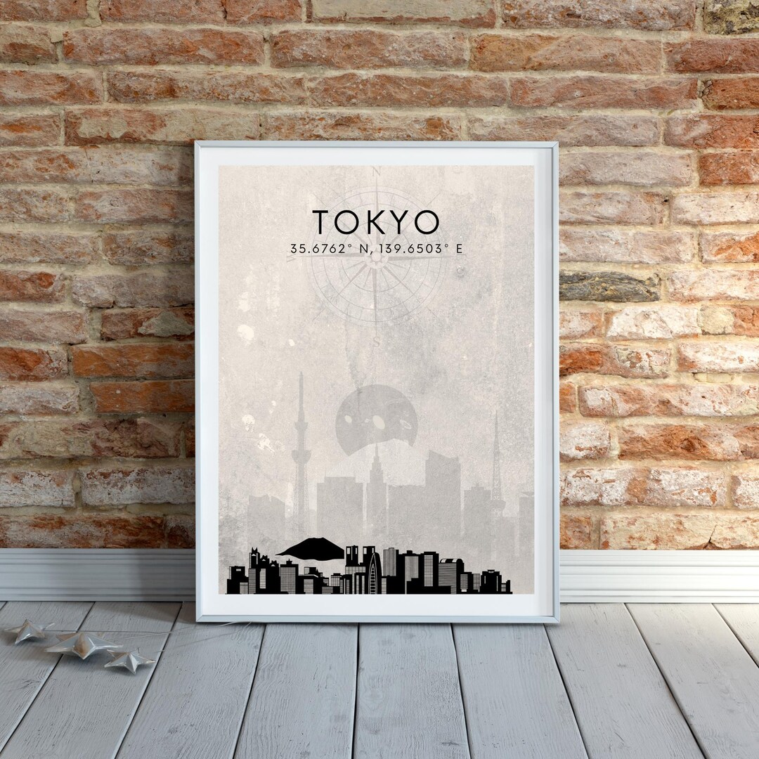 Tokyo City Poster – Modern Vintage Skyline Print With Coordinates – A3 ...