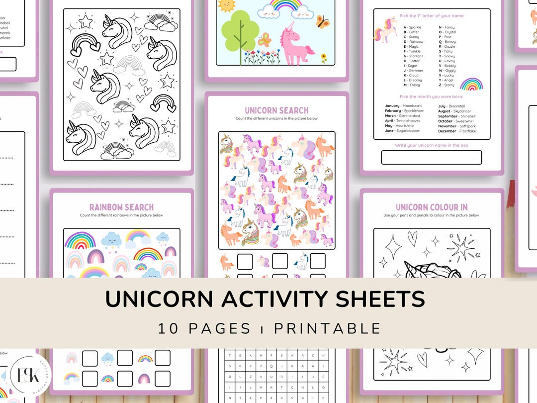 Unicorn Activity Pack: Colouring Pages, Word Search, Maze (digital ...