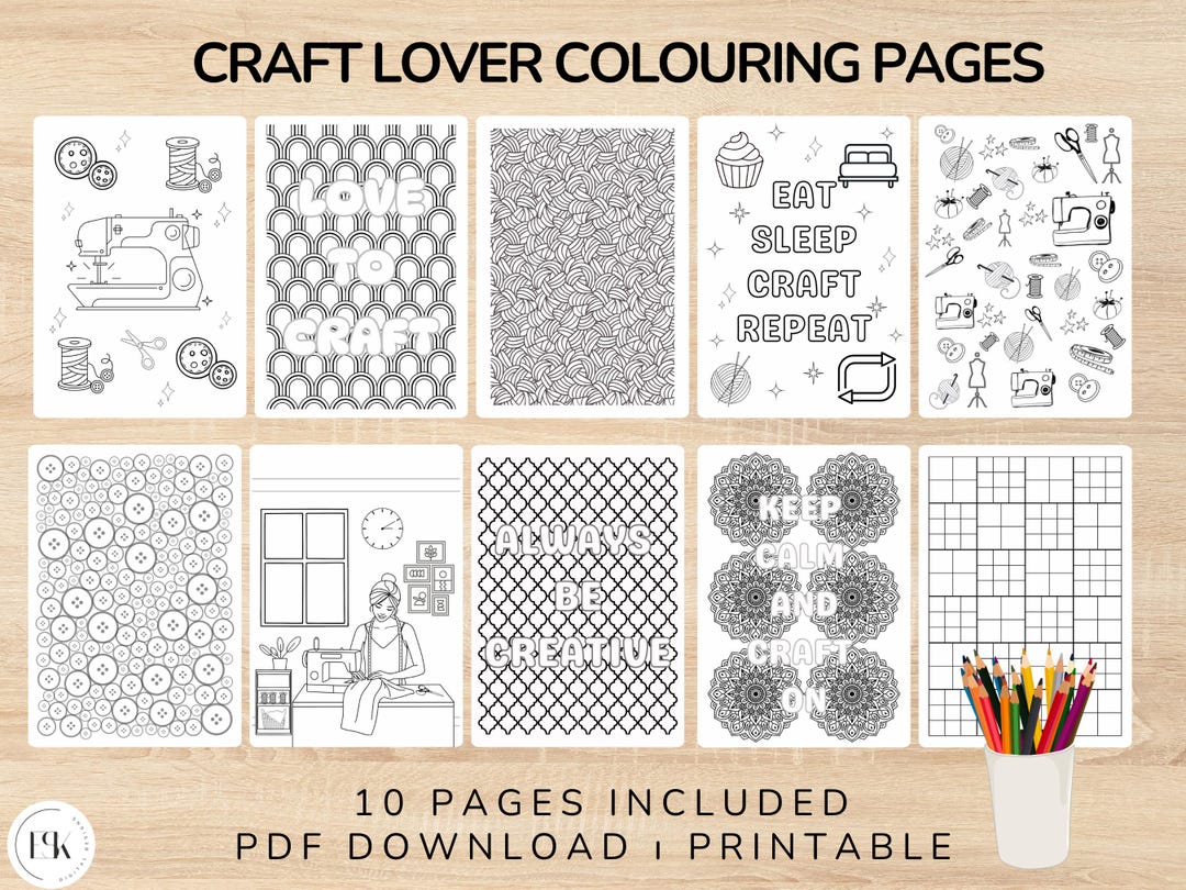 Crafty Colouring Pages: Printable for Knitters, Crocheters and Crafters ...