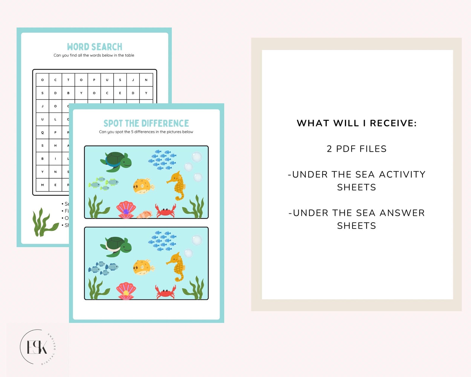 Under the Sea Activity Pack for Kids - Printable Colouring Pages, Word ...