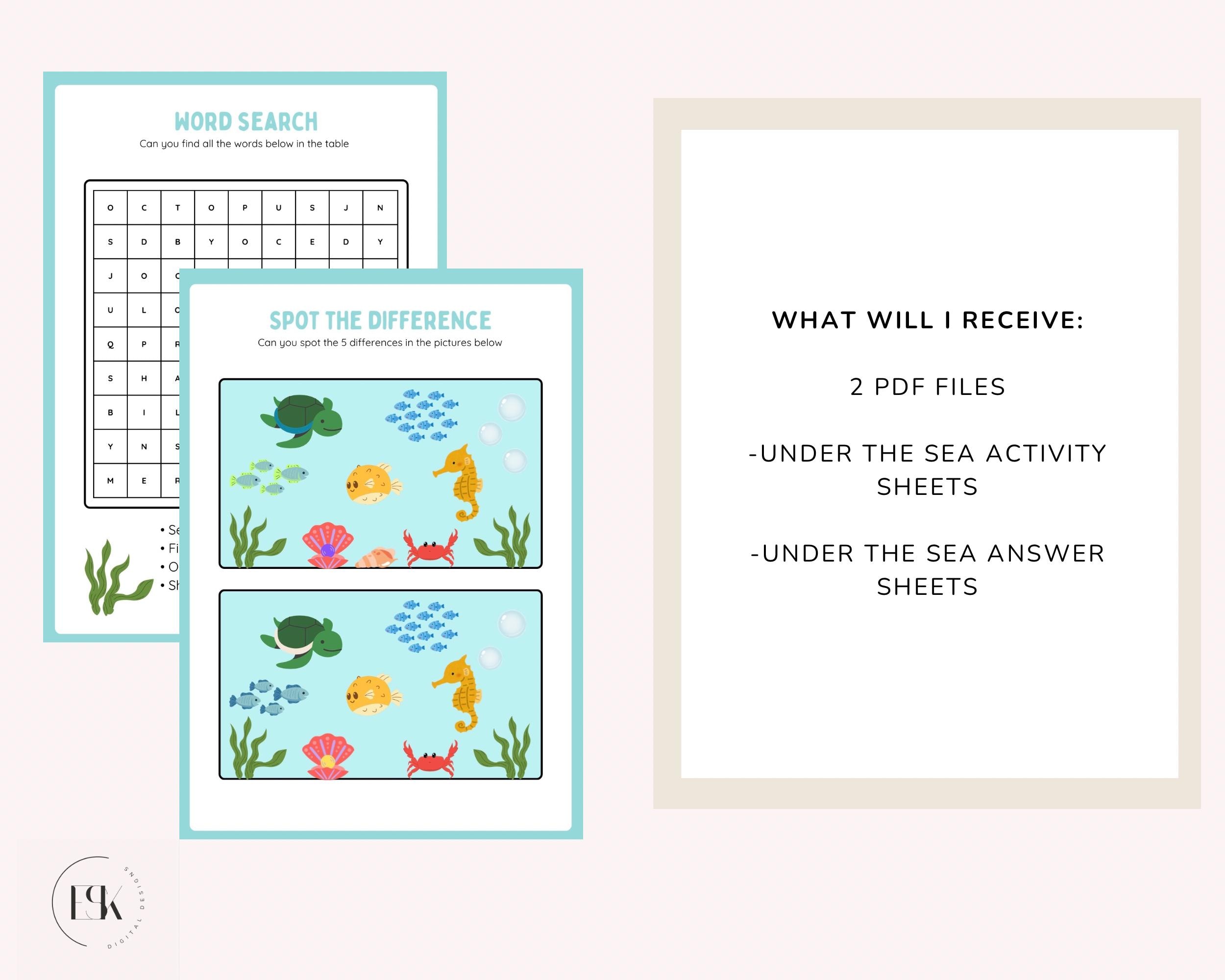 Under the Sea Activity Pack for Kids - Printable Colouring Pages, Word ...