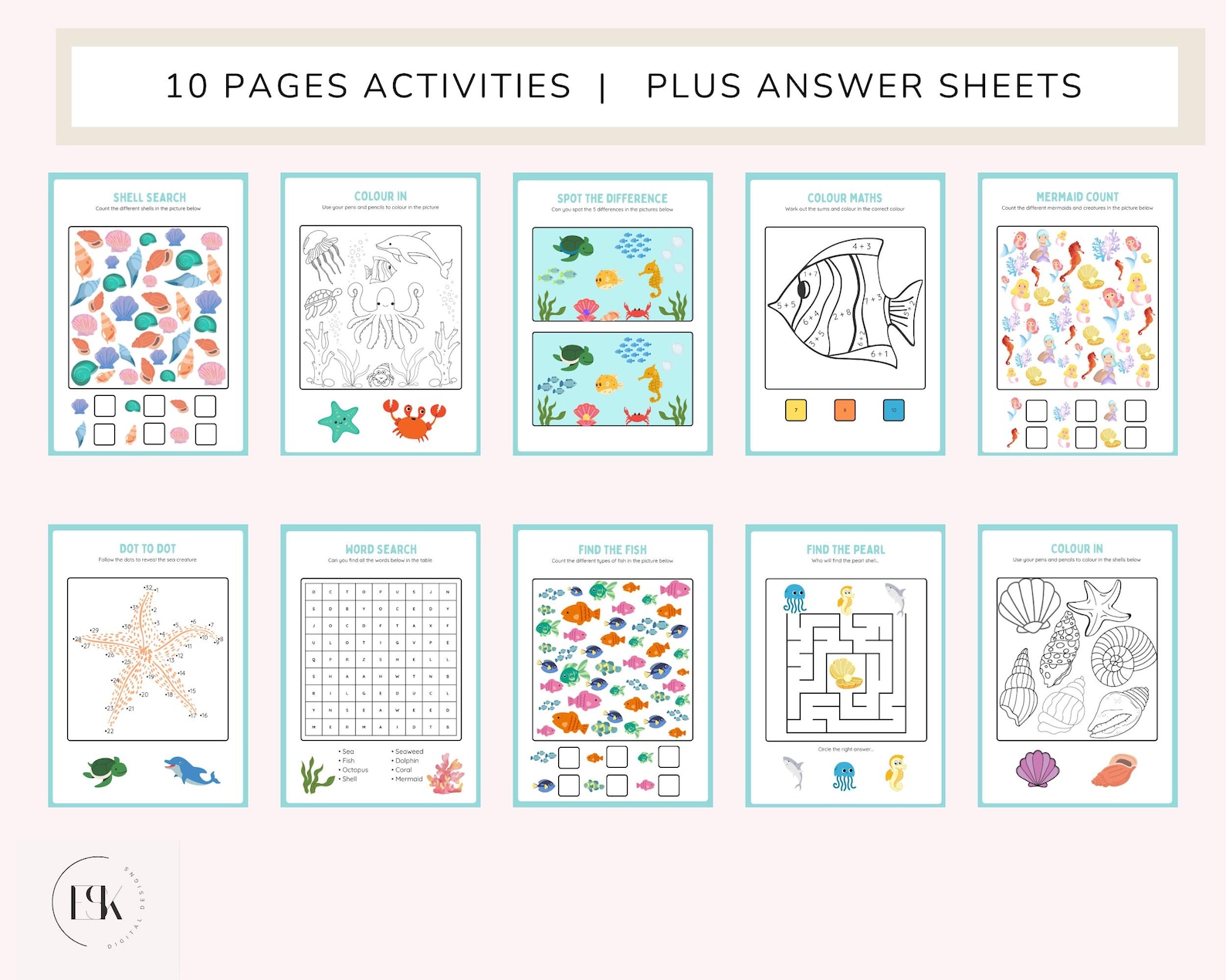 Under the Sea Activity Pack for Kids - Printable Colouring Pages, Word ...