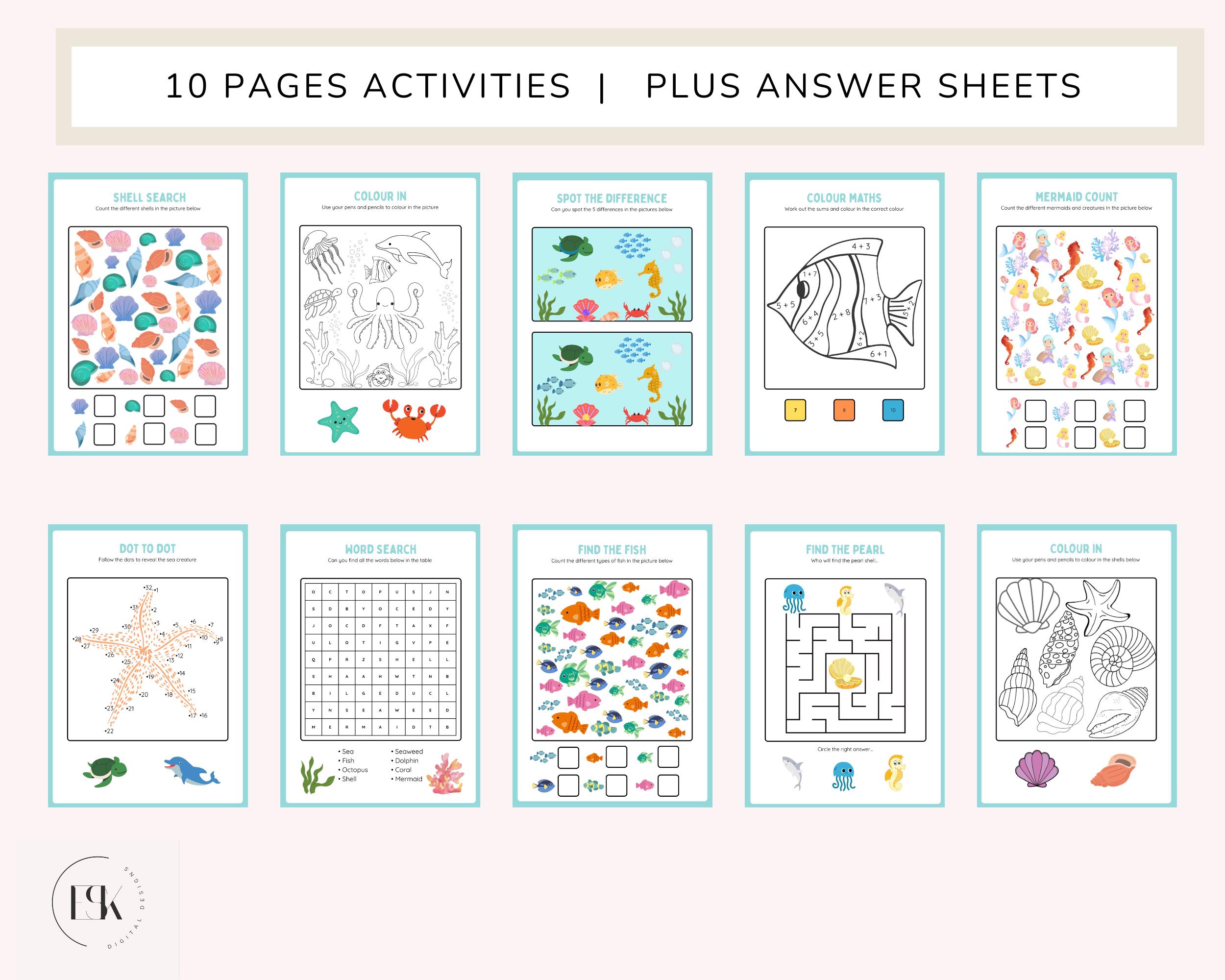 Under the Sea Activity Pack for Kids - Printable Colouring Pages, Word ...