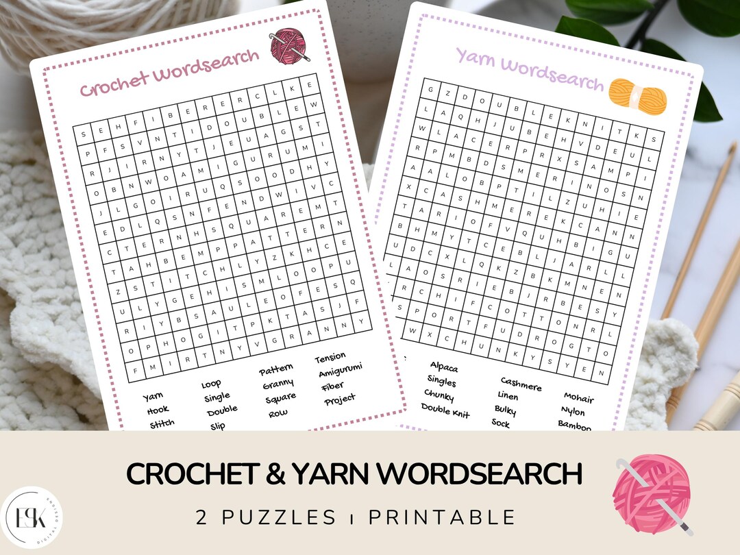 Crochet & Yarn Word Search Puzzles: Printable Crochet Night Activity ...