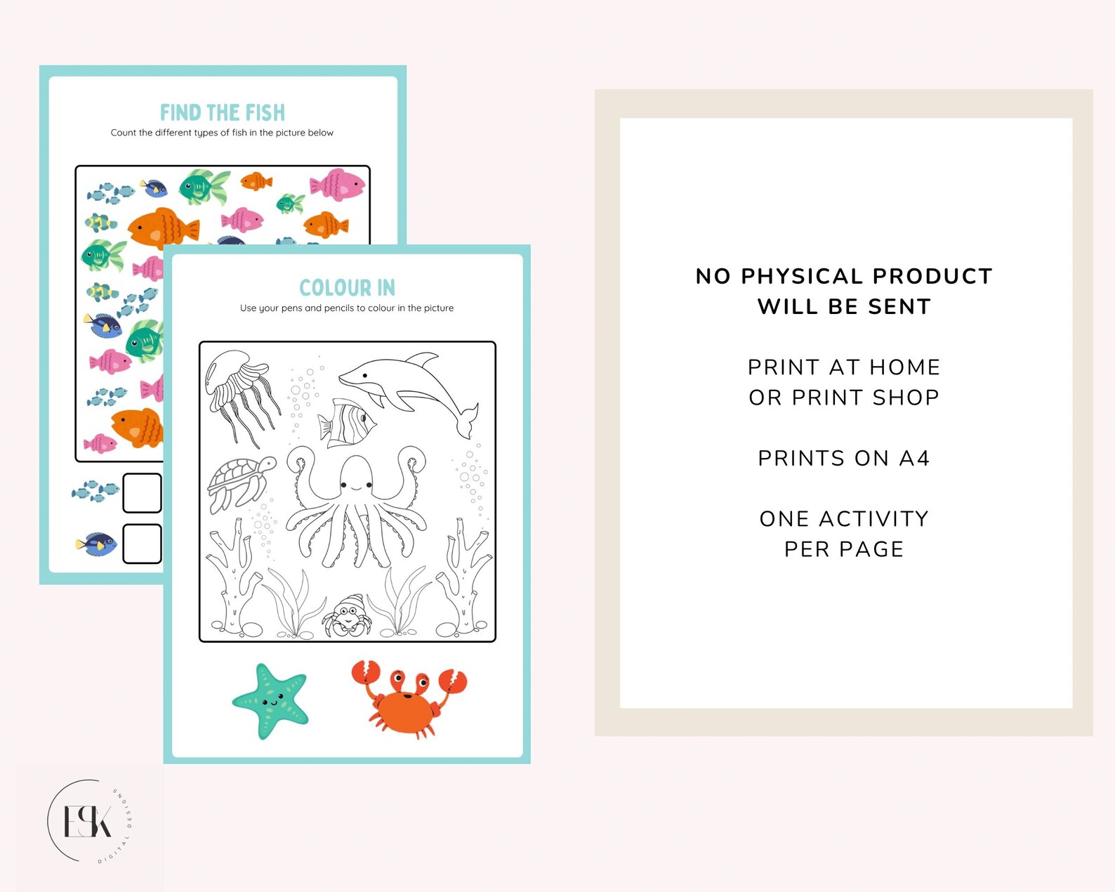 Under the Sea Activity Pack for Kids - Printable Colouring Pages, Word ...