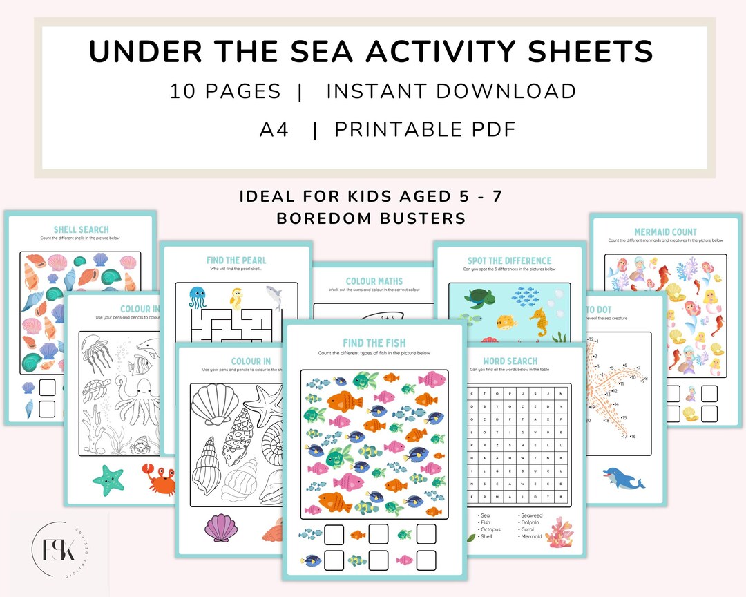 Under the Sea Activity Pack for Kids - Printable Colouring Pages, Word ...