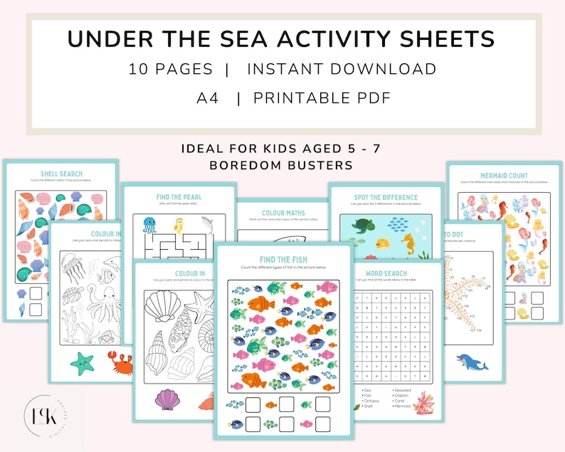 Under the Sea Activity Pack for Kids - Printable Colouring Pages, Word ...