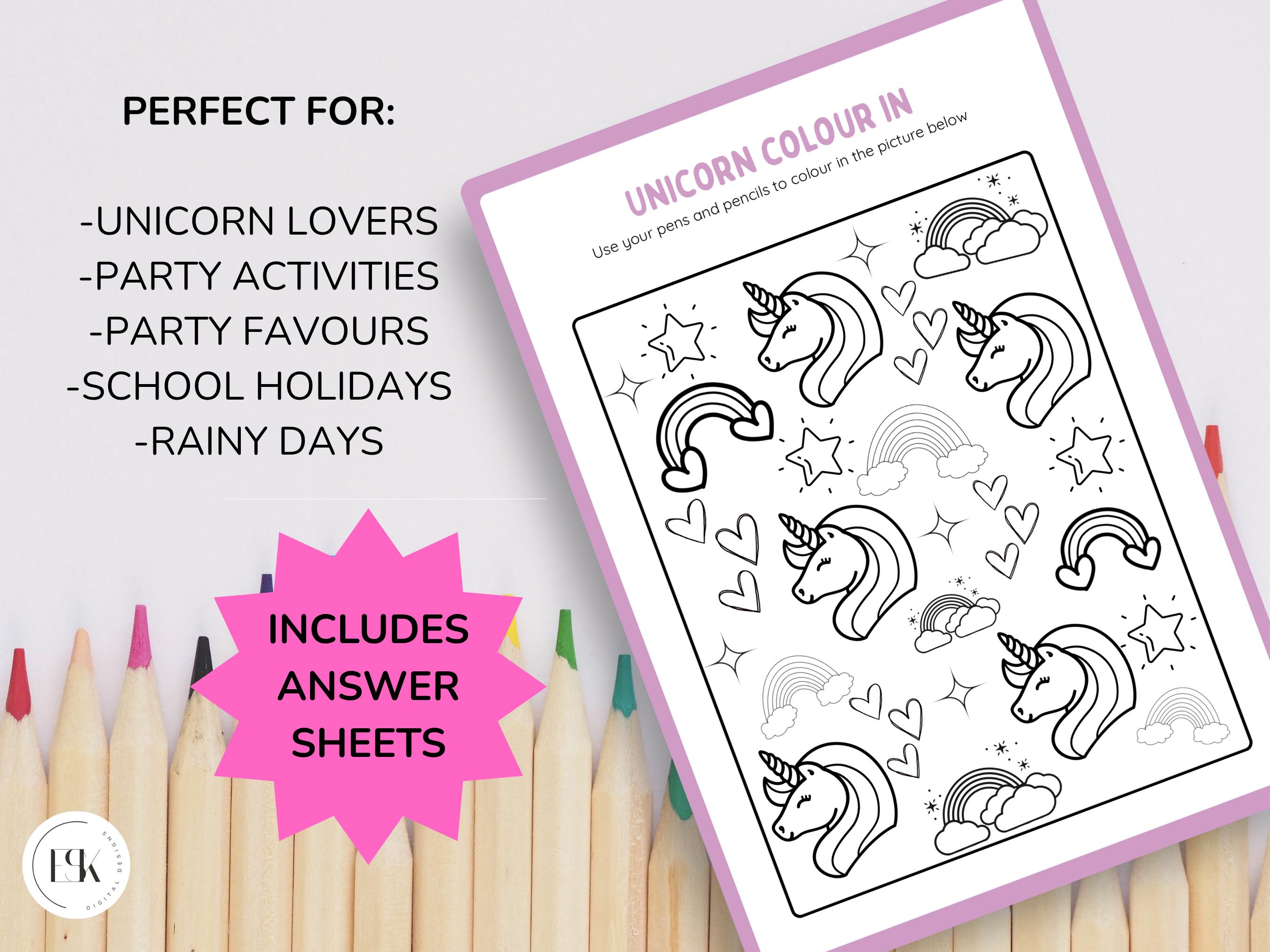 Unicorn Activity Pack: Colouring Pages, Word Search, Maze (digital ...
