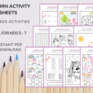 Unicorn Activity Pack: Colouring Pages, Word Search, Maze (digital ...