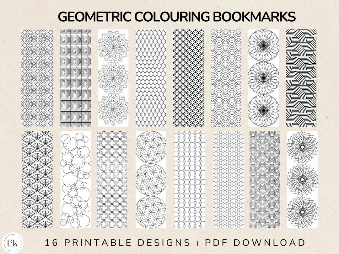 Geometric Colouring Bookmarks for Adults: Relaxing Printable Gift (PDF ...