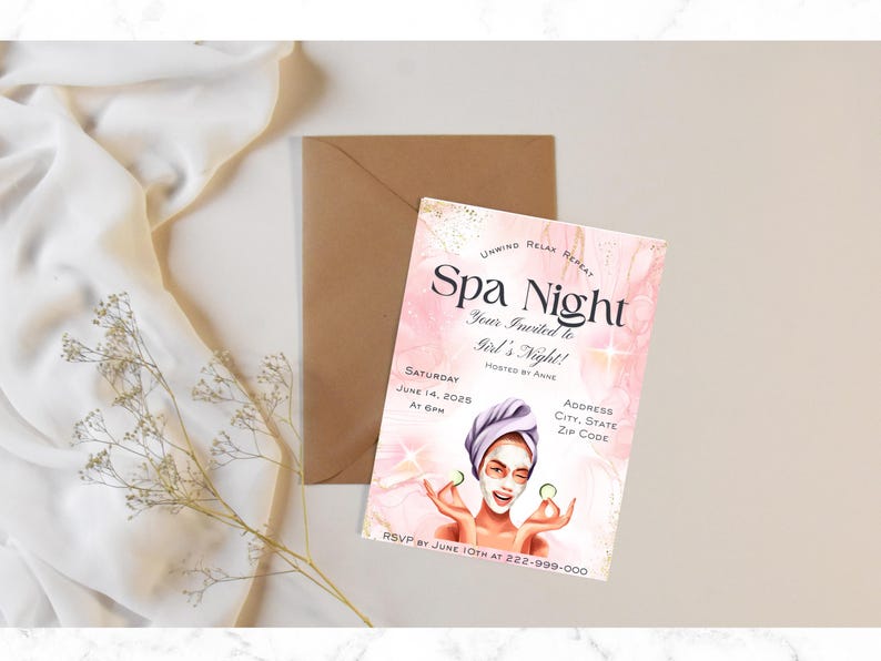 Spa Night, Girls Night, Unwind Relax Repeat, 5x7 Printable & Mobile ...
