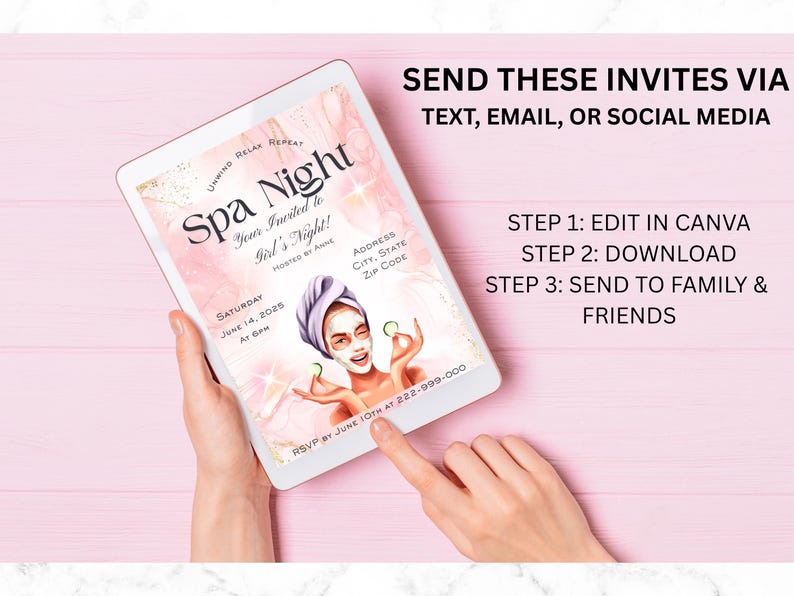 Spa Night, Girls Night, Unwind Relax Repeat, 5x7 Printable & Mobile ...