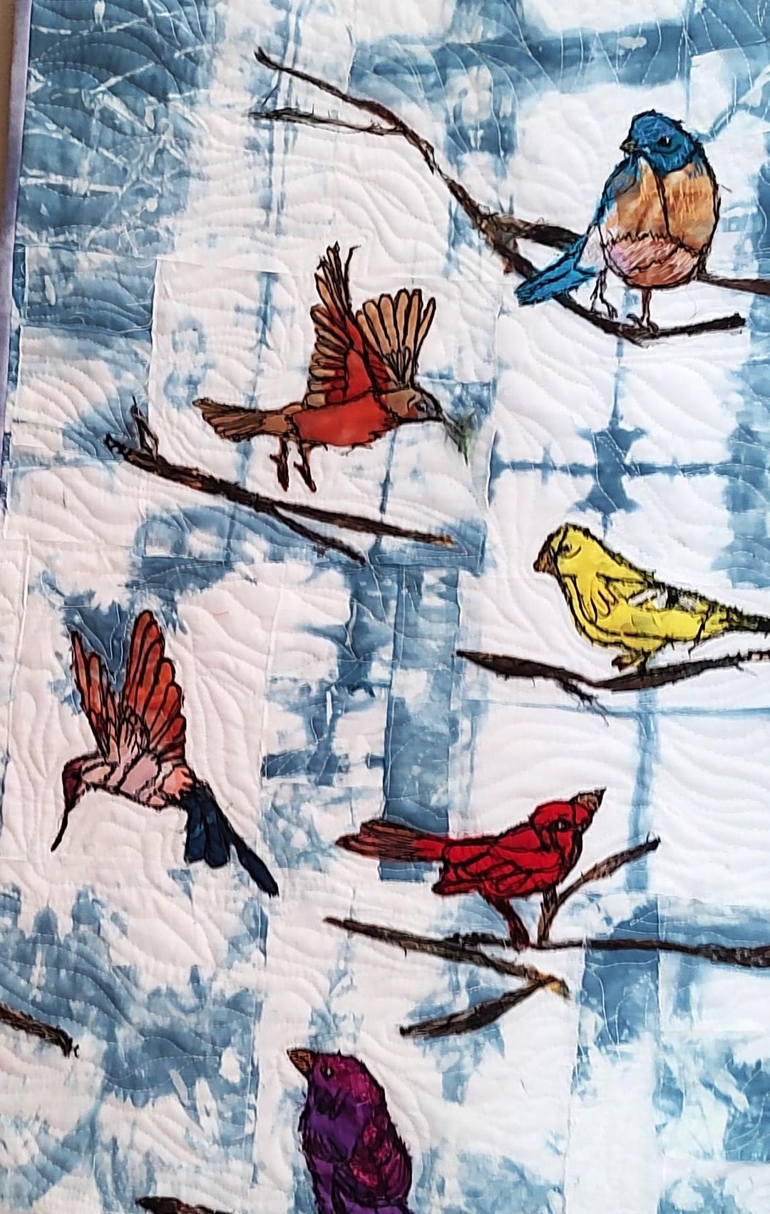 Fiber Art Wall Quilt: Indigo Dyed Birds, Contemporary Wall Hanging - Etsy