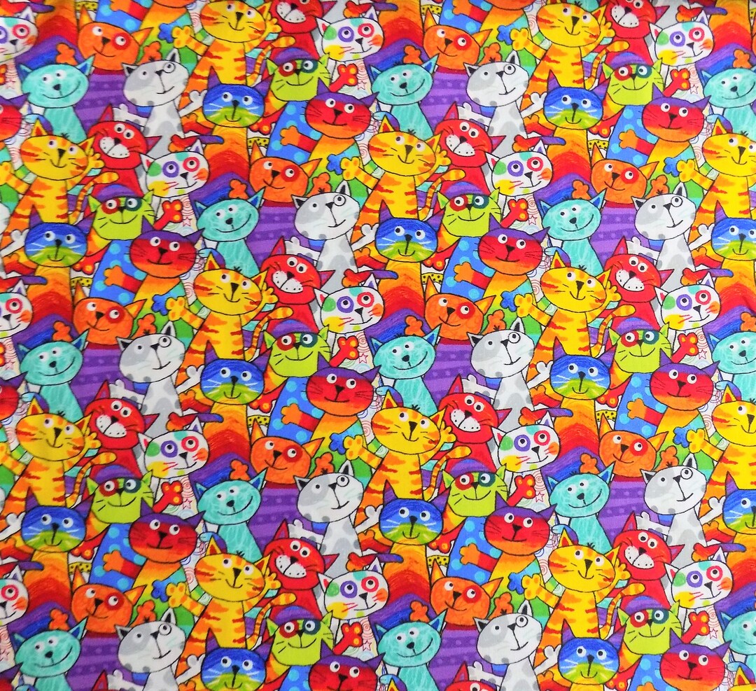 CAT FABRIC Multi Color Cats Cotton Material Timeless Treasures Sewing ...