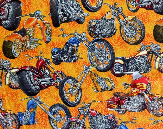 Motorcycle, Chopper, Biker Fabric, Rolling Thunder, RJR Cotton, by the ...