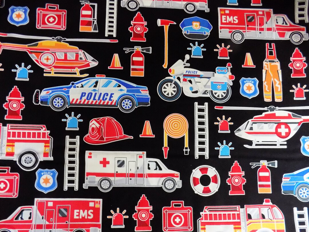First Responder Cotton Fabric: Fire, Police, Rescue - Glow in the Dark ...
