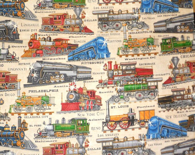 Trains From the Past Material Train Fabric Old Trains Cotton Fabric ...