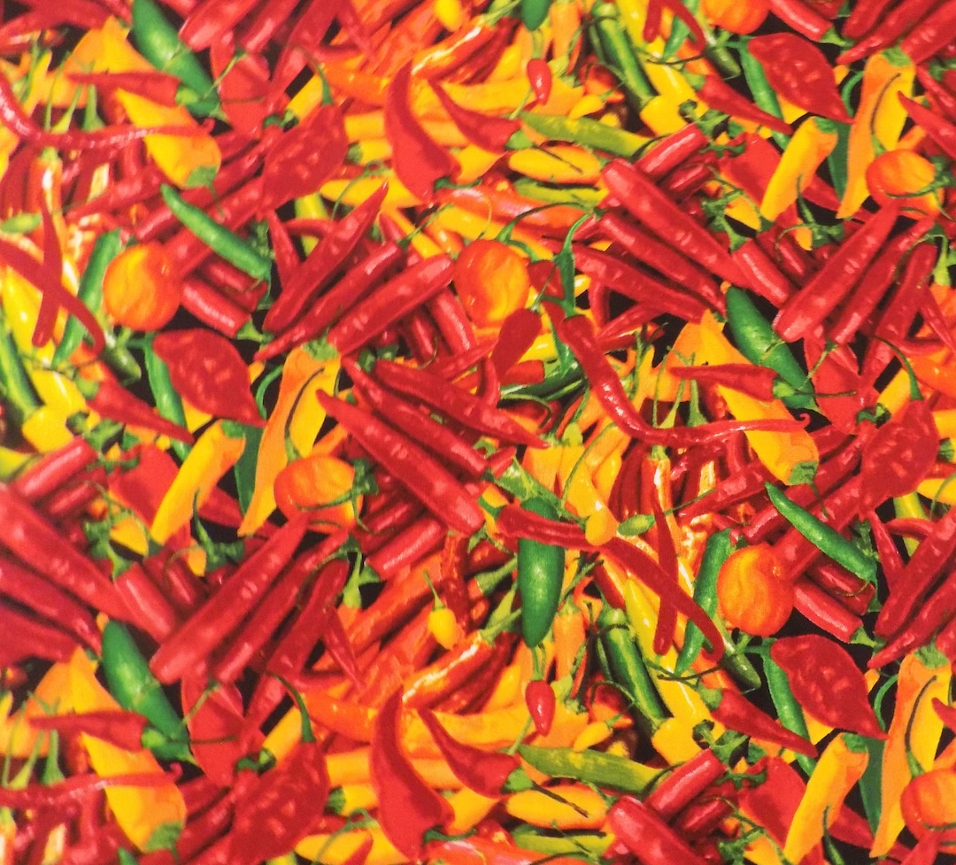 Chili Peppers Fabric: Red, Green, Yellow Cotton - Timeless Treasures - Etsy