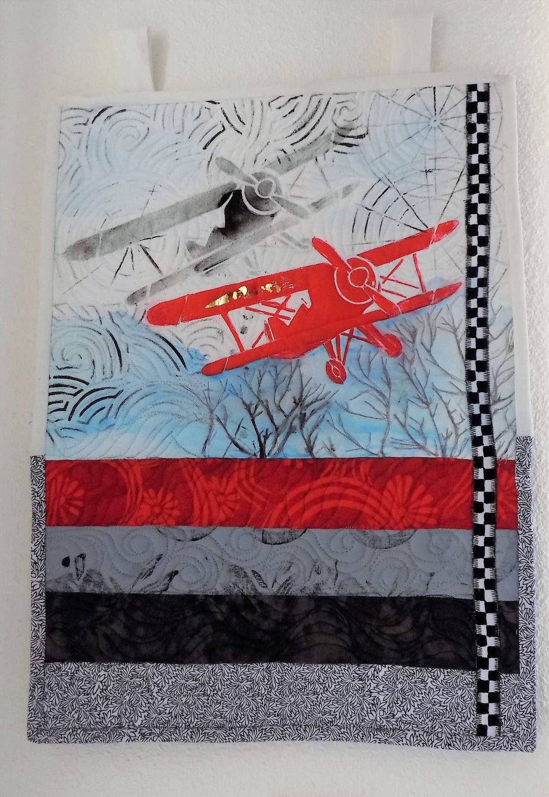 Bi Plane Wall Hanging Fabric Art Wall Quilt One-of-a-kind Design Gift ...