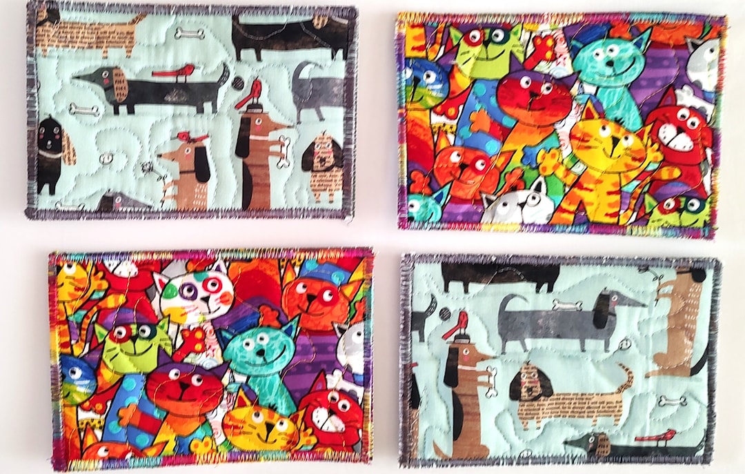 Handmade Postcards Quilted Cards Cats and Dogs Postcards - Etsy