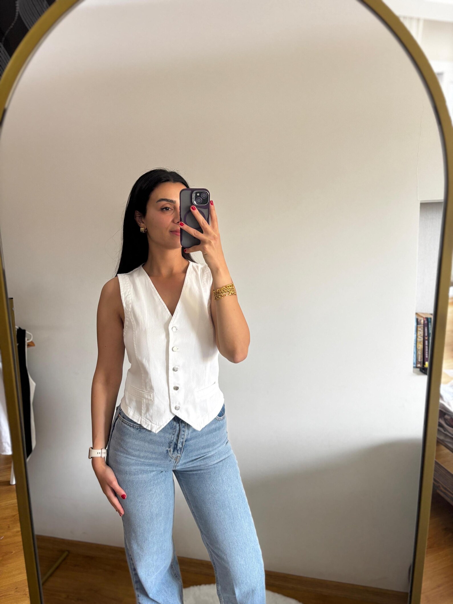 Classic Front Button Women's Vest, White Denim Vest, White Waistcoat ...