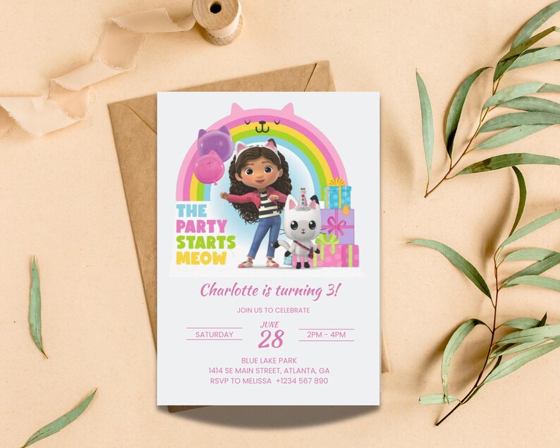 Editable Gabby’s Dollhouse Birthday Invitation | Editable Canva ...