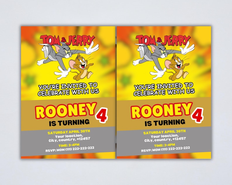 Editable Tom and Jerry Birthday Invitation | Digital Party Invite ...