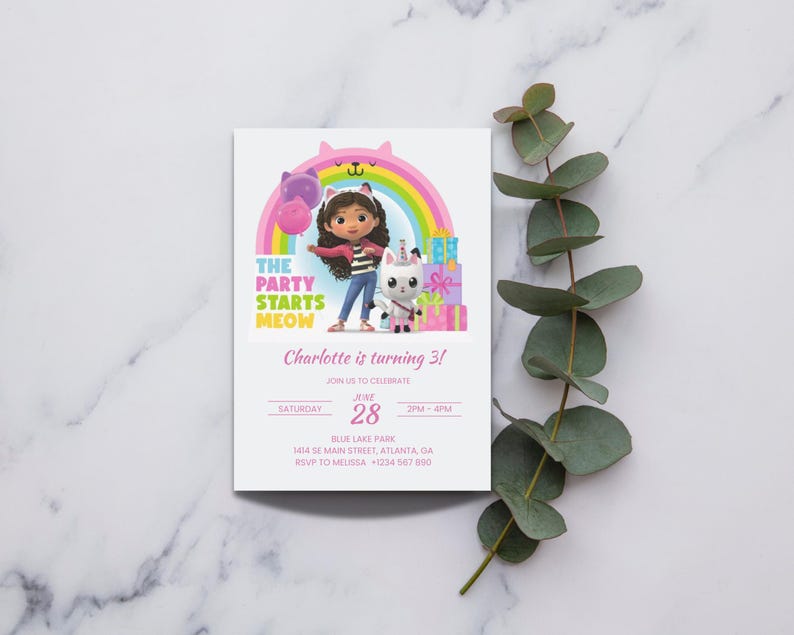 Editable Gabby’s Dollhouse Birthday Invitation | Editable Canva ...