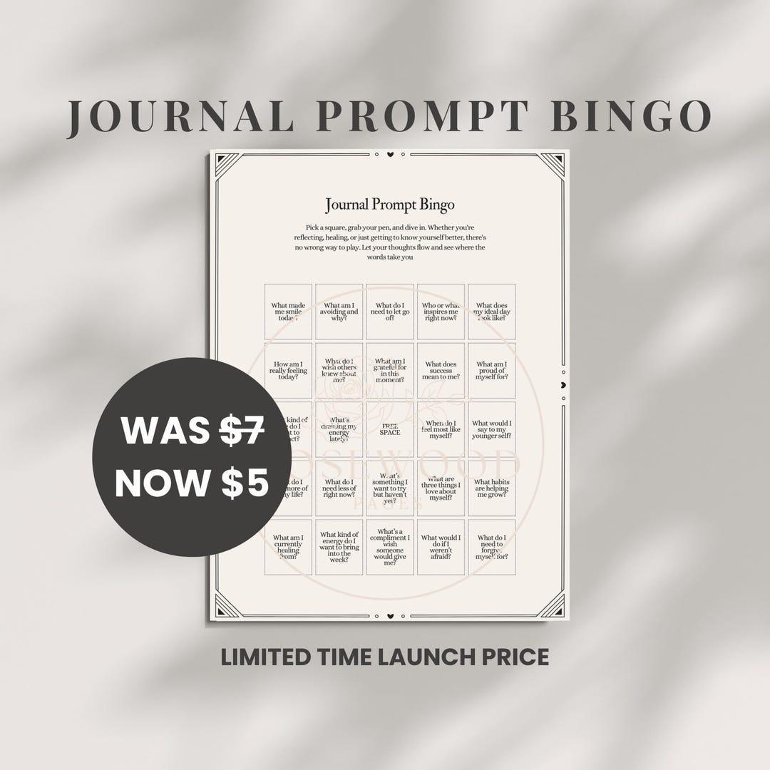 Journal Prompt Bingo | Self Care Journal Template | Canva Editable ...
