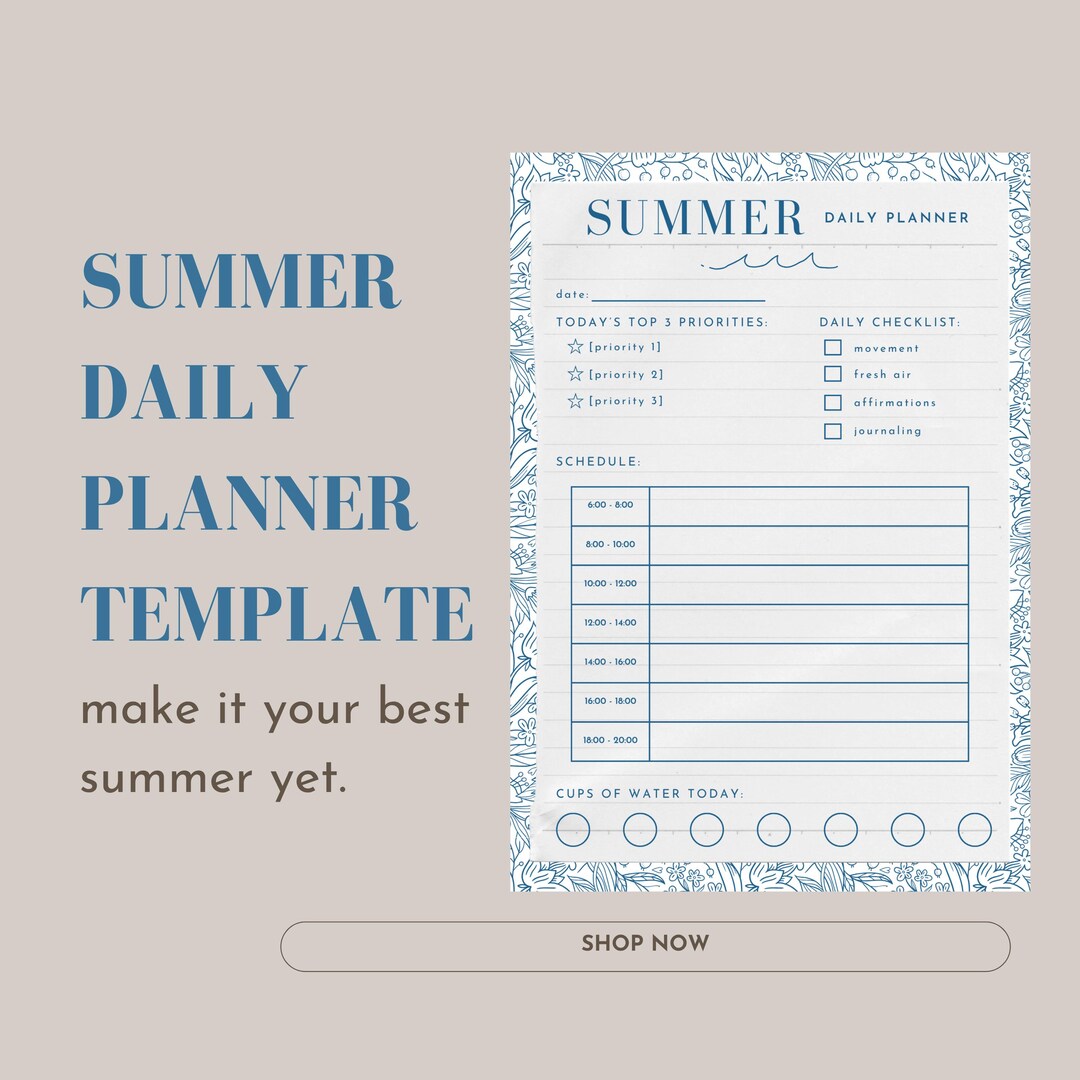 Summer Daily Planner Template – Editable in Canva – Printable & Digital ...