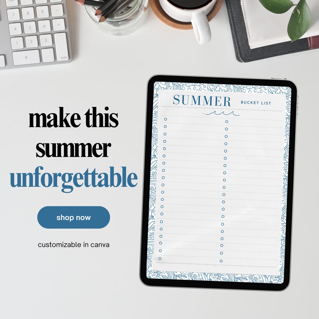 Summer Bucket List Template | Editable Canva Printable | Aesthetic ...